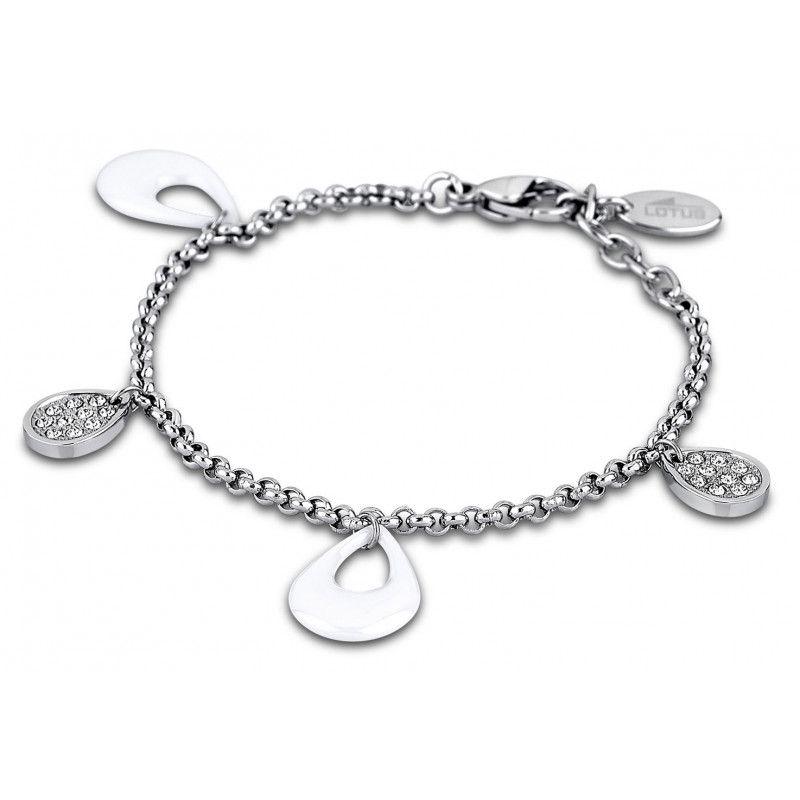 Bracciale acciaio donna con charm in ceramica bianca Bianco LOTUS Style ...